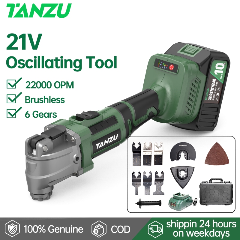 TANZU 21V Cordless Oscillating Tool Saw Cutter Oscillating Multi Tool with 4.5°for WoodWorking 6 ...