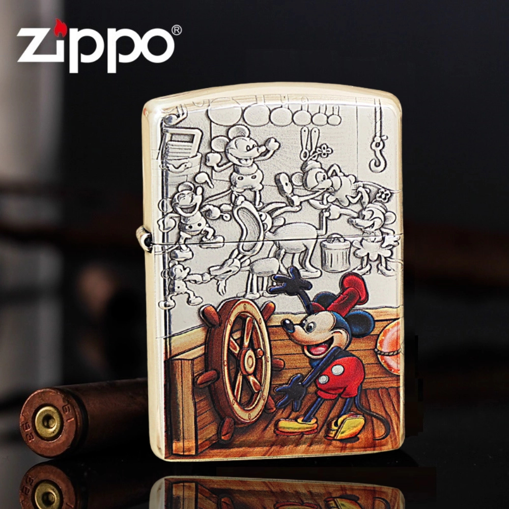 Armor Silver Plated Relief Painted Classic Mickey Mouse Zippo Lighter ...