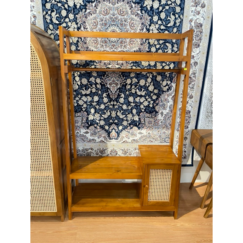 Teakwood and Rattan clothes rack / Rak baju / Rak telekung / Solid kayu ...