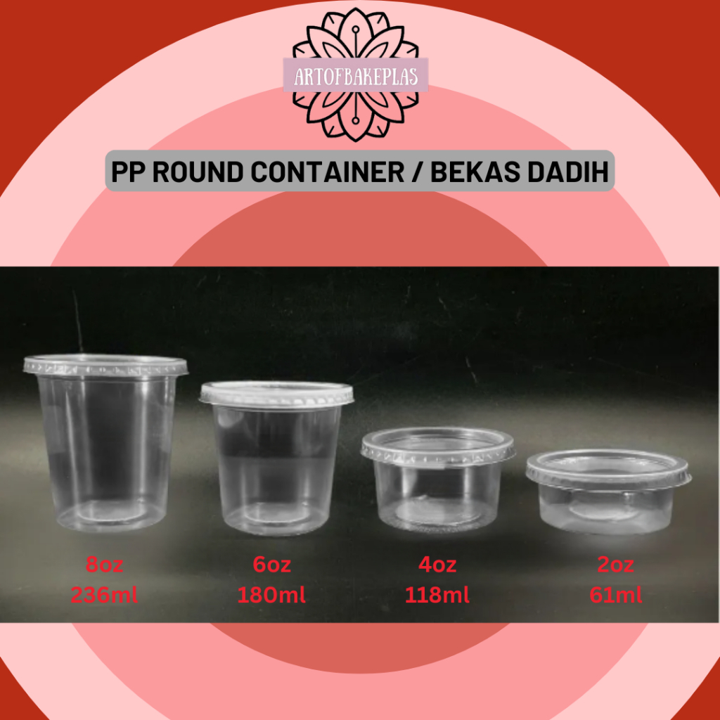 8oz 6oz 4oz 2oz PP Round Plastic Container / Bekas Dadih / Bekas Jelly ...