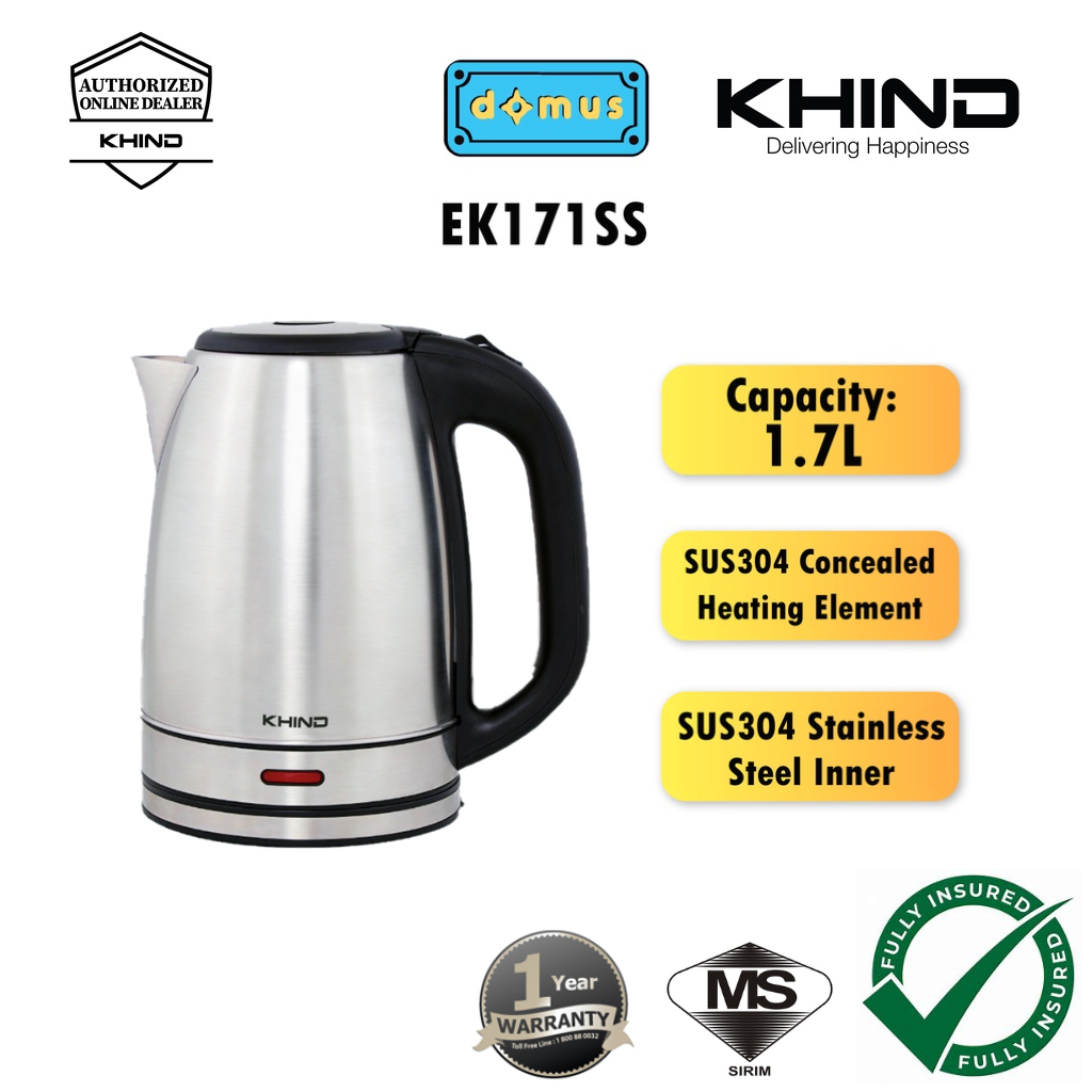 Khind Stainless Steel Electric Jug Kettle Cerek Elektrik Masak Air 1.7L ...