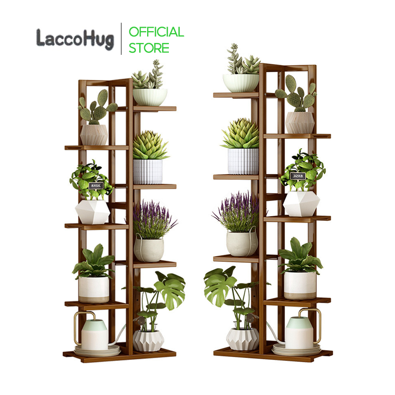 LaccoHug Bamboo 5/6/7 Layers Outdoor Rak Pasu Bunga 花架 - Brown/White ...