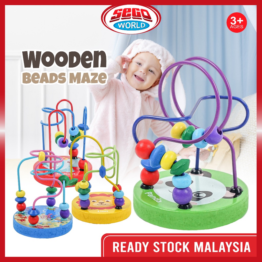 READY STOCK Toddler Wooden Bead Maze Toy Kids Toy Beads Wire Maze ...