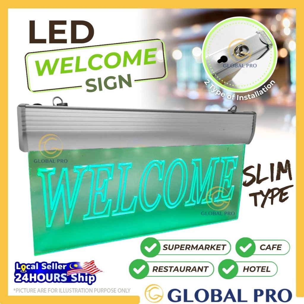 Slim Type Welcome Sign Signage LED Lampu LED Signboard Shop Signage ...