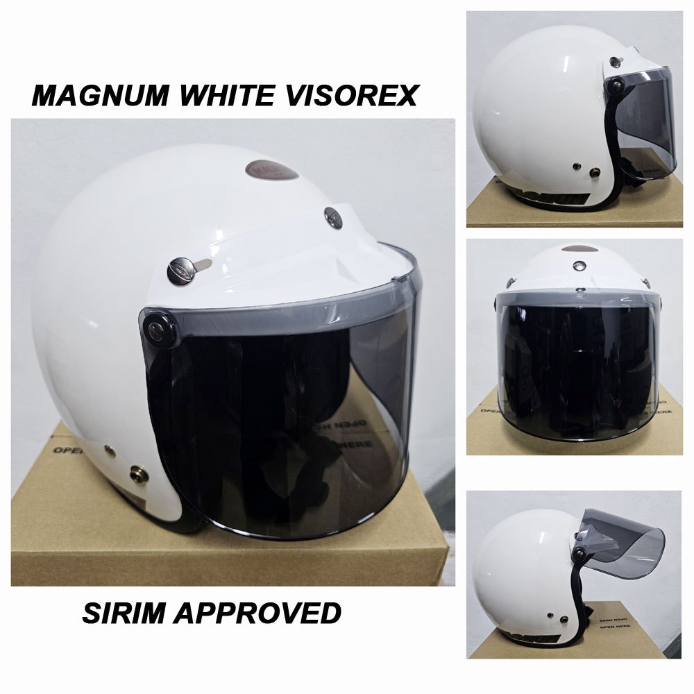 MAGNUM HELMET WHITE VISOREX CLASSIC STYLE - SIRIM APPROVED | Shopee ...