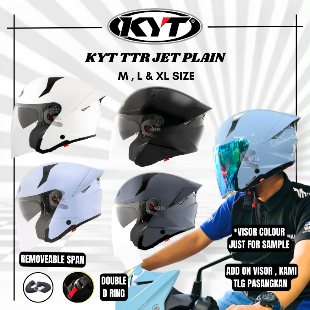 KYT TTR JET PLAIN HELMET DOUBLE VISOR ( WHITE / GRL GREY ( MODERN GREY ...
