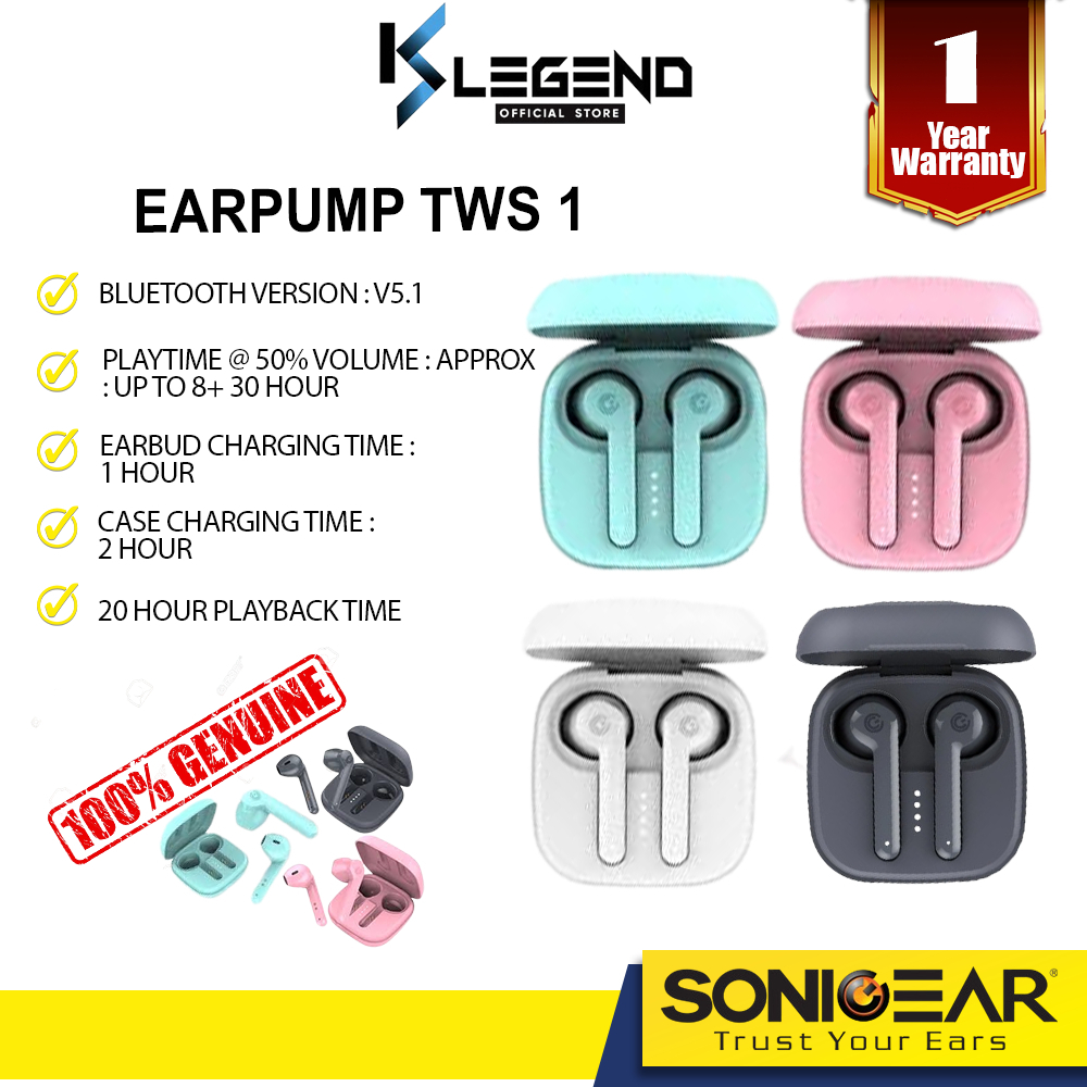 SonicGear Earpump TWS 1 (2021) True Wireless Stereo Earphone Bluetooth ...