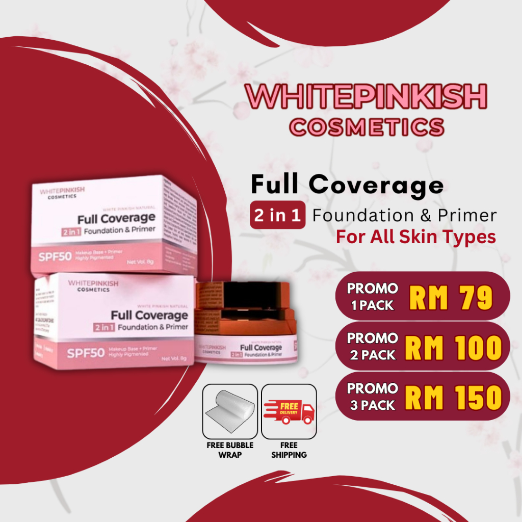 White Pinkish Foundation and Primer SPF50 2 in 1 Full Coverage White ...