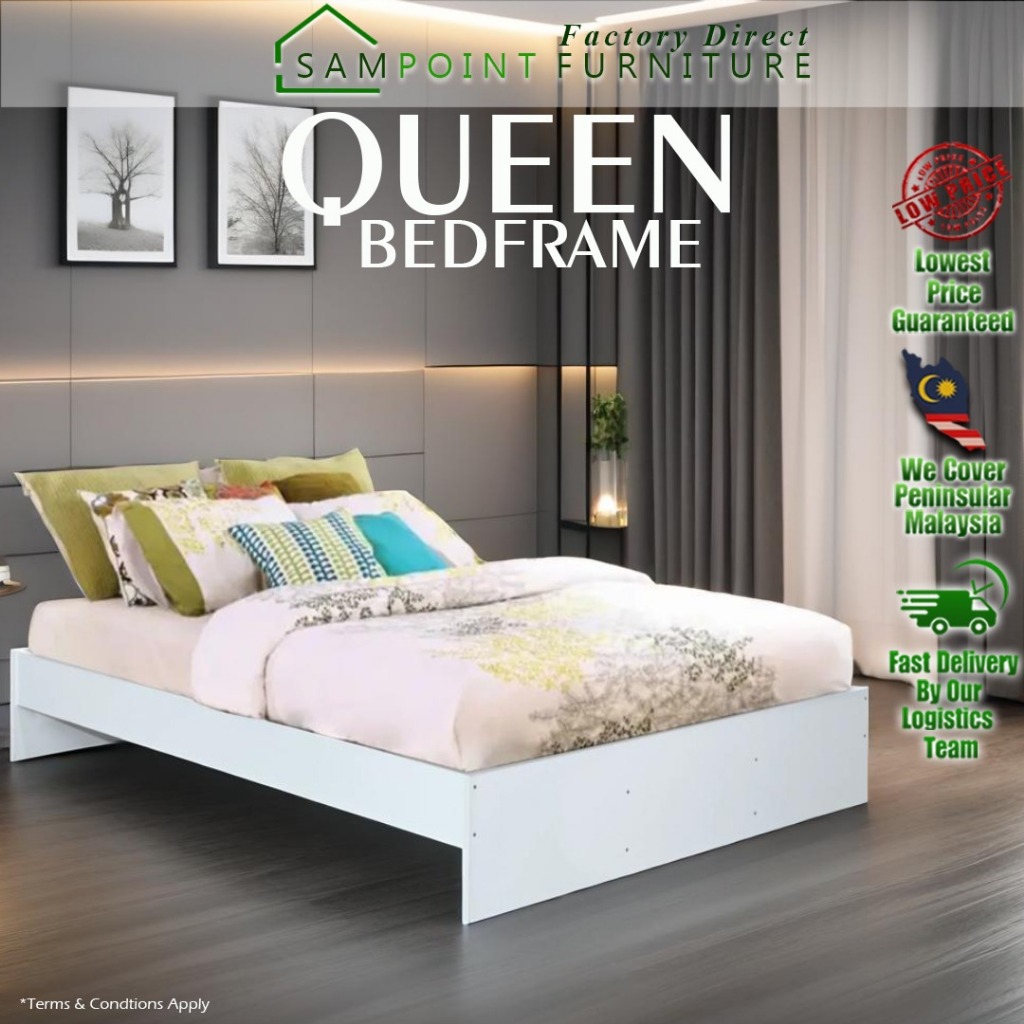 READY STOCK SamPoint DIY Wooden Bedframe with Headboard / Katil Double ...