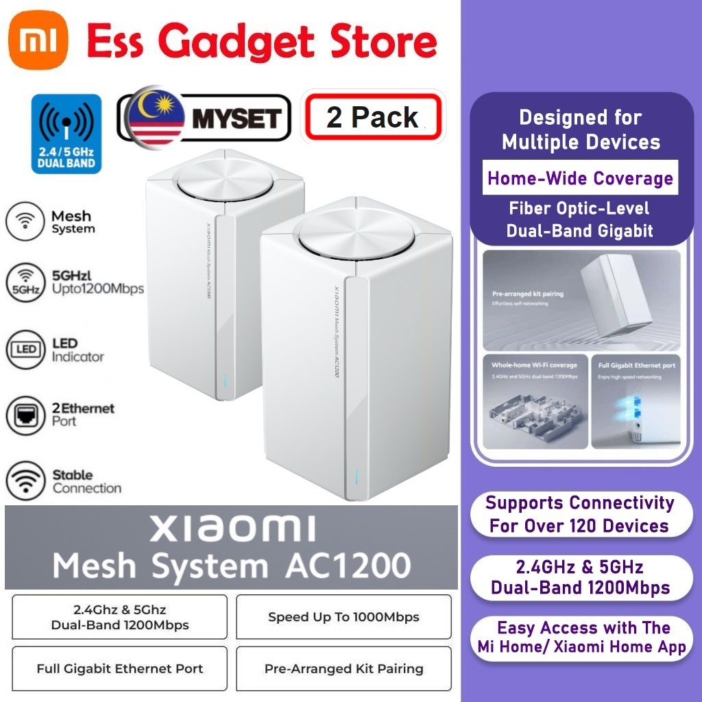 MYSET Xiaomi Mesh System AC1200 Router Dual-Band Gigabit Network 1200Mbps 2.4G 5G WiFi Extender ...