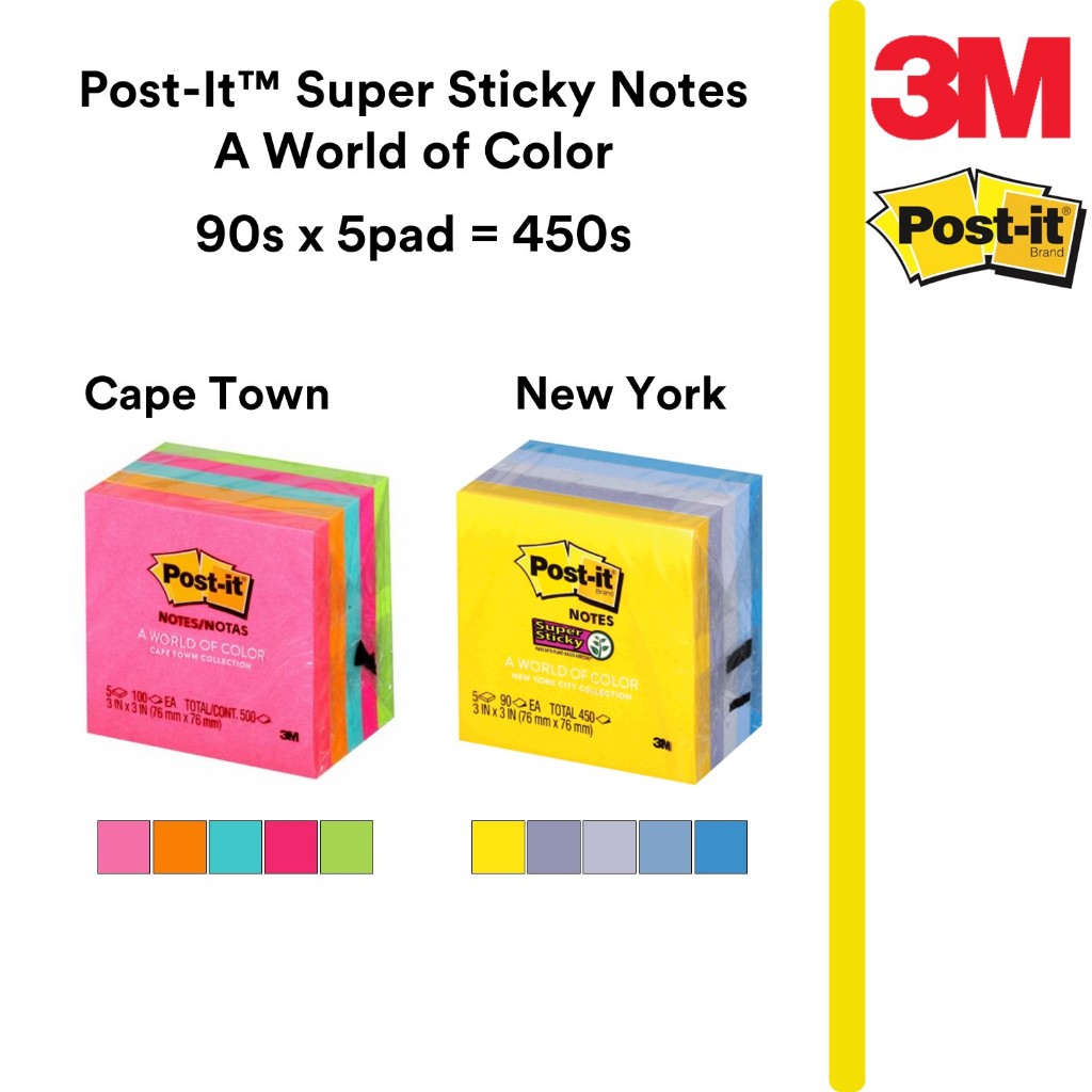 3M Post It Notes 654-5SS A World of Color Writing Note Pad Super Sticky ...