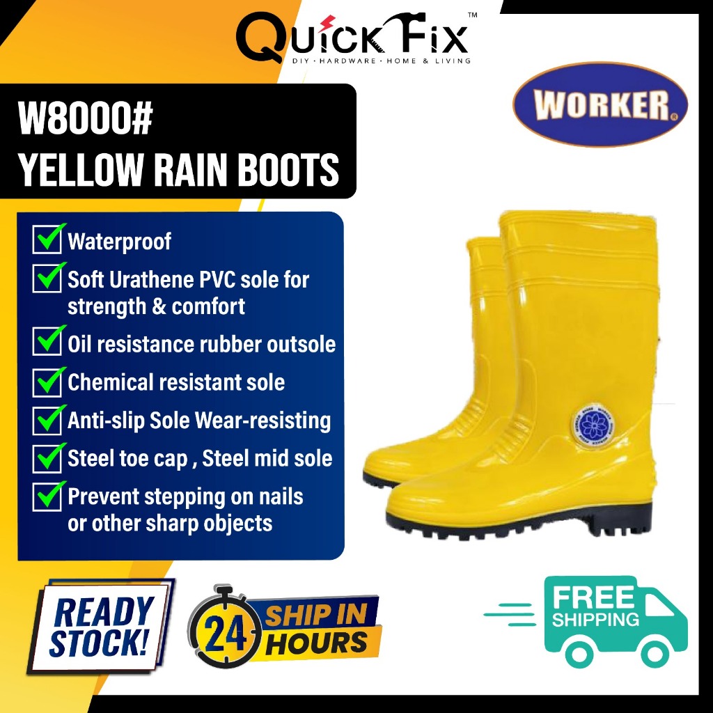 QuickFix WORKER Yellow Safety Rubber Boot Kasut Boot Getah W8000# Rain ...