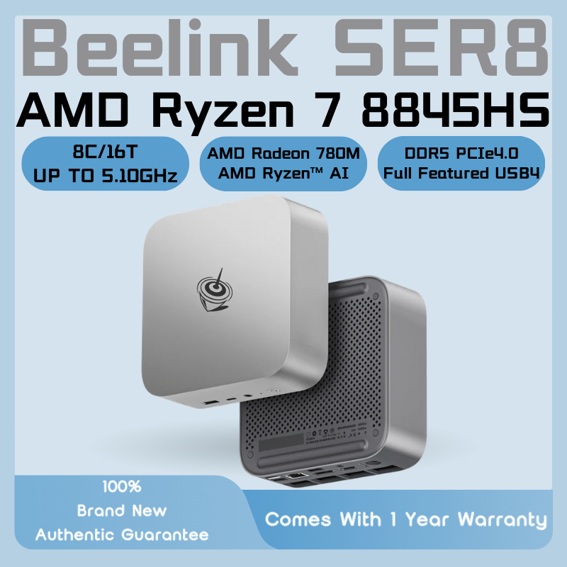 Beelink SER8 MINI PC AMD Ryzen7 8845HS 5.1GHz AI DDR5 PCIe4.0 DP1.4 USB4.0 WIFI6 BT5.2 | Shopee ...