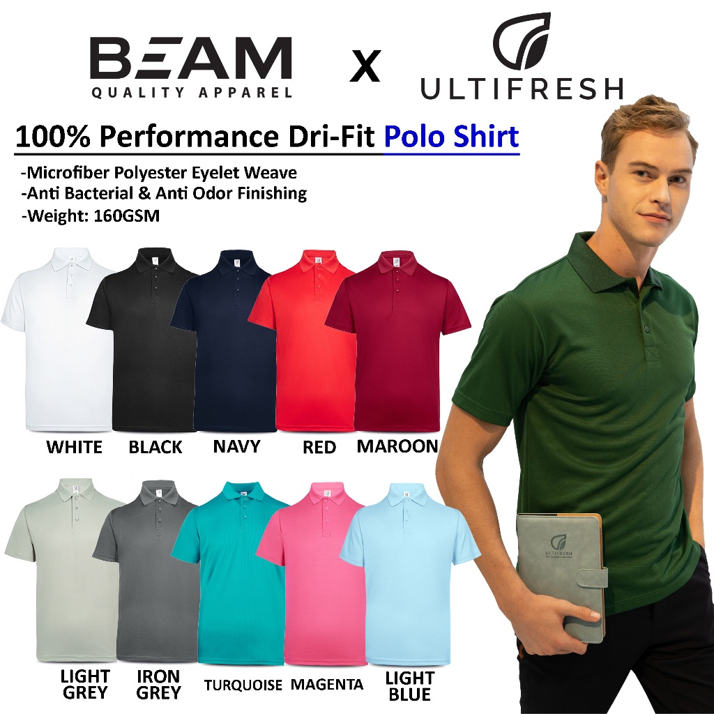 BEAM X ULTIFRESH Microfiber Collar Polo Shirt Jersey Anti-Bacterial DRI ...