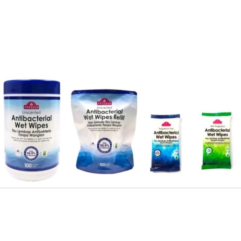 TOPVALU ☑️ Unscented/Fragrance Antibacterial Wet Wipes Canister 100S/Refill 100S/3 x 10S ...