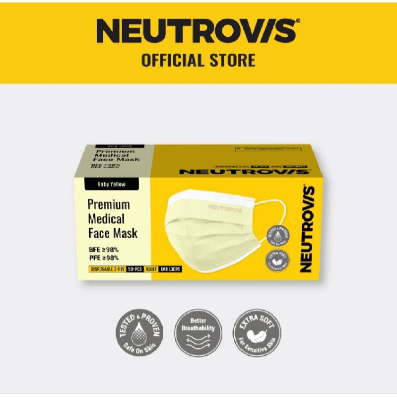 Neutrovis 3-Ply Premium Medical Face Mask ( Baby yellow) 50 pieces ( 1 ...