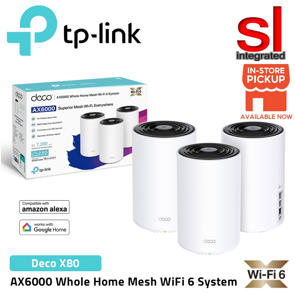 TP-Link Deco X80 AX6000 2.5G Ethernet WiFi 6 Dual Band Ai-Driven Mesh Wi-Fi Wireless AX WiFi6 ...