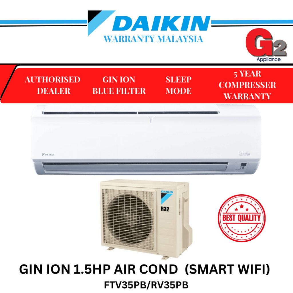 DAIKIN 1.5HP R32 NON INVERTER SMART WIFI AIR COND FTV35PB/RV35PB ...