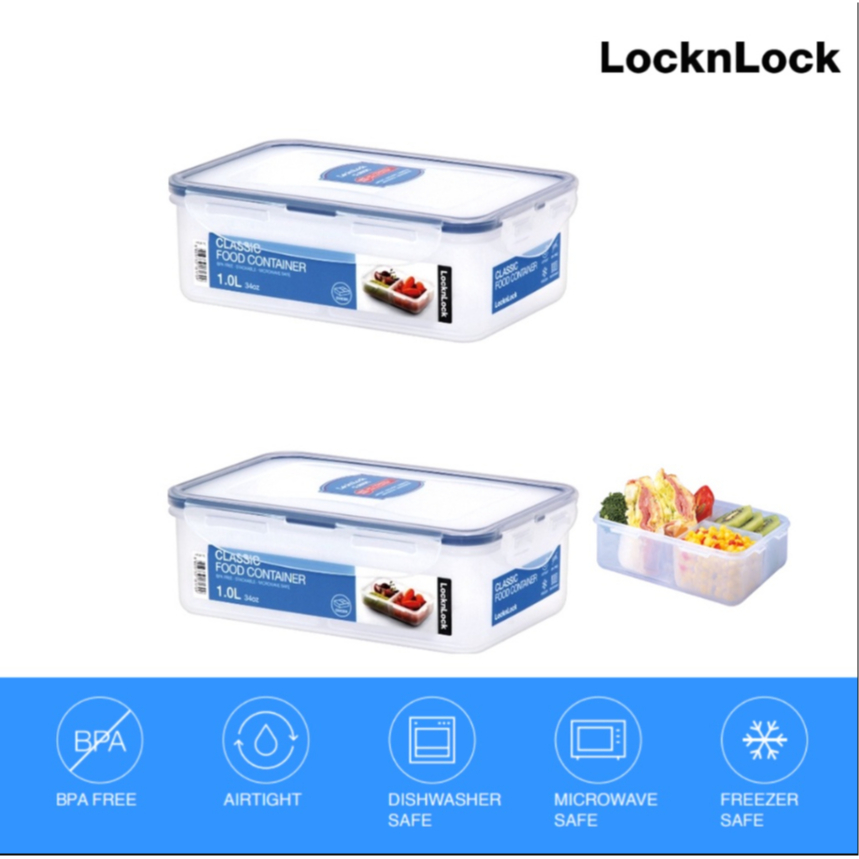 LocknLock Classic 1L Airtight food container, rectangular (with divider ...