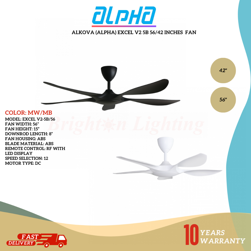 ALKOVA (ALPHA) EXCEL V2 5B 56/42 inches DC Remote Control Ceiling Fan ...