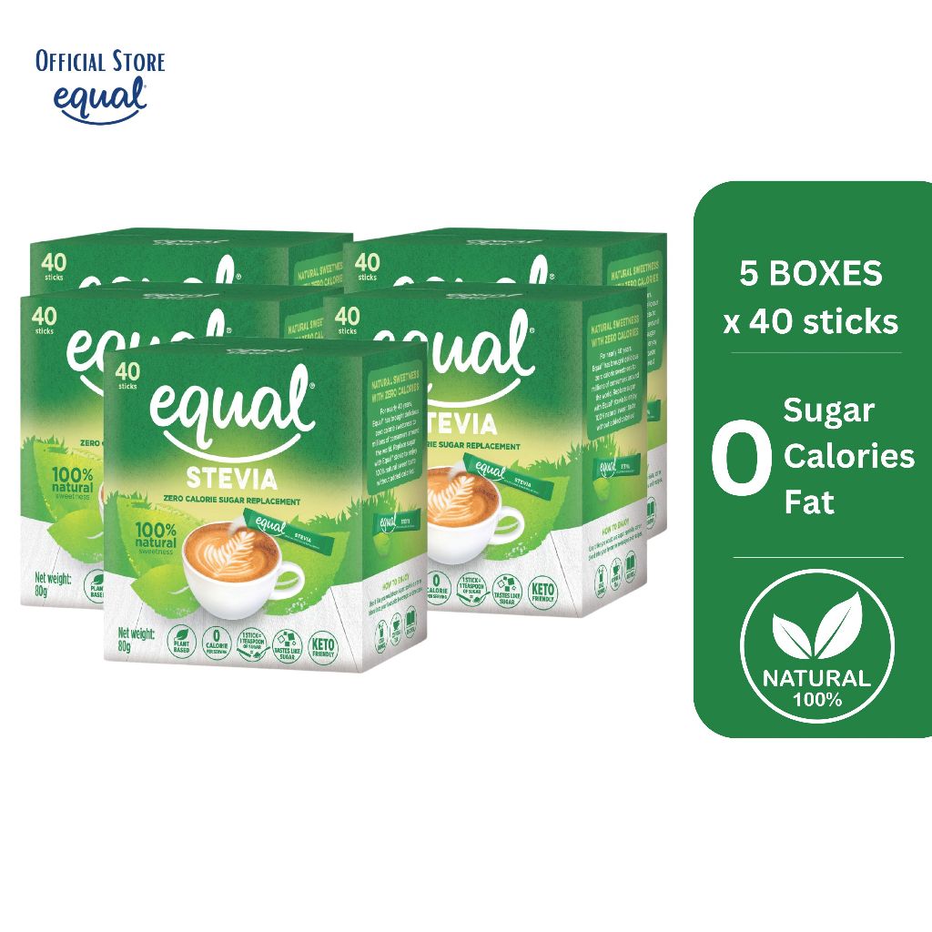 [Bundle of 5] EQUAL STEVIA 40 sticks, 100% Natural Zero Calorie ...