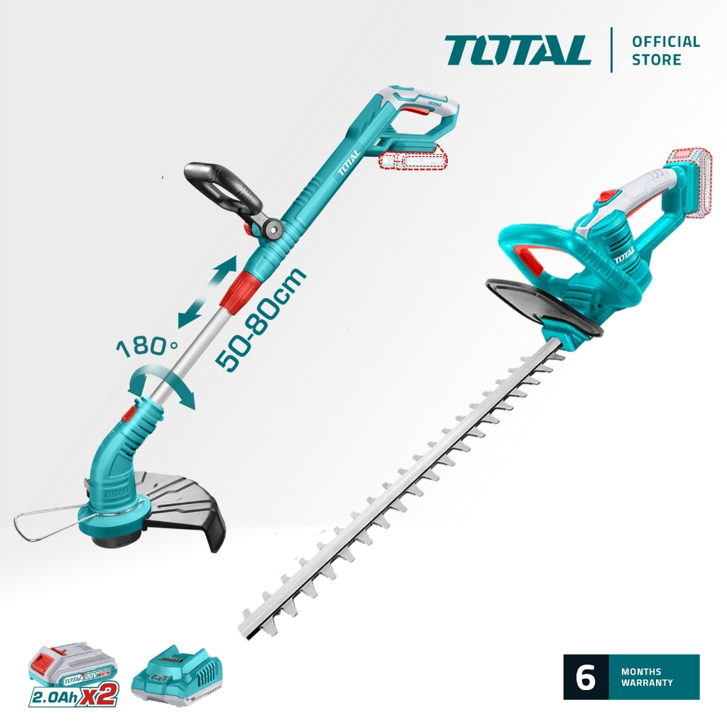 TOTAL Li-ion Grass Trimmer & Hedge Trimmer Combo + 2.0Ah Battery (2 Pcs ...