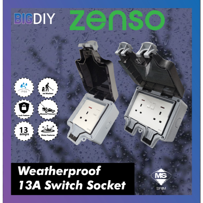 ZENSO IP66 Weatherproof Cover 13A / 15A Switch Socket (SIRIM APPROVED ...