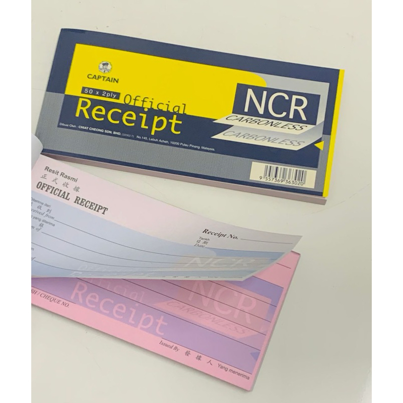Captain NCR Carbonless Official Receipt 2ply X 50set Receipt Book 88mm ...