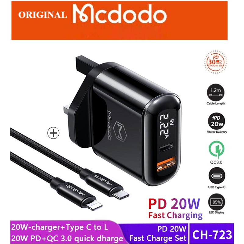 MCDODO CHARGER SET DIGITAL DISPLAY COMPATIBLE MICRO USB/TYPE C/IP ...