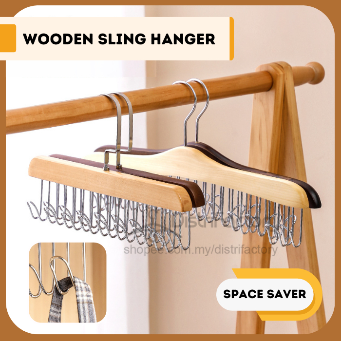 Solid Wood Hanger with 8 Metal Hooks for Hanging Belts, Necklaces ...
