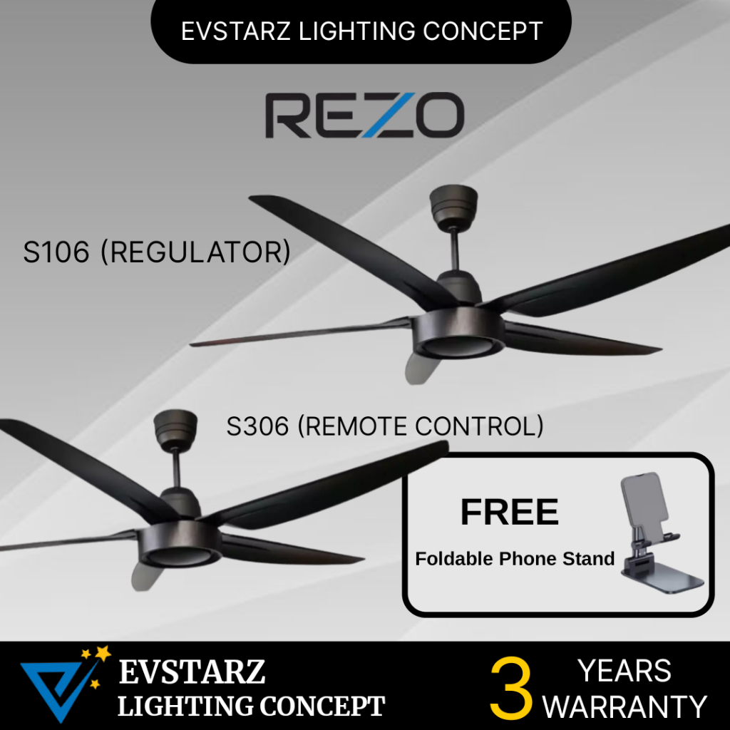 REZO S106 / S306 AC/DC Motor Ceiling Fan Steel Blades with Regulator ...