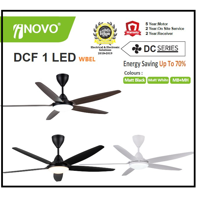INOVO DC DCF 1 LED 56 INCHES 5-BLADE CEILING FAN (MATT BLACK) WITH 24W ...