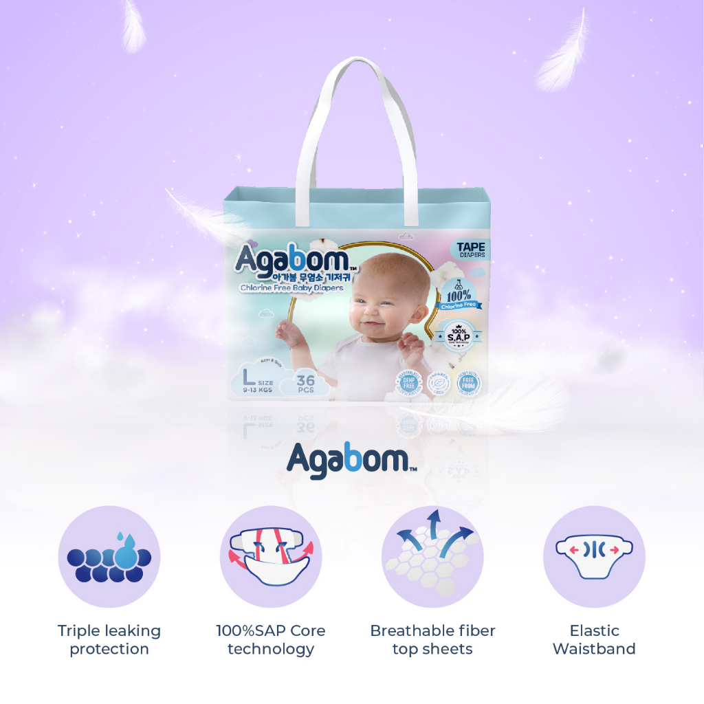 [Agabom] 100% SAP Ultra Thin Baby Tape Diapers (Tape NB-XL) | Shopee ...