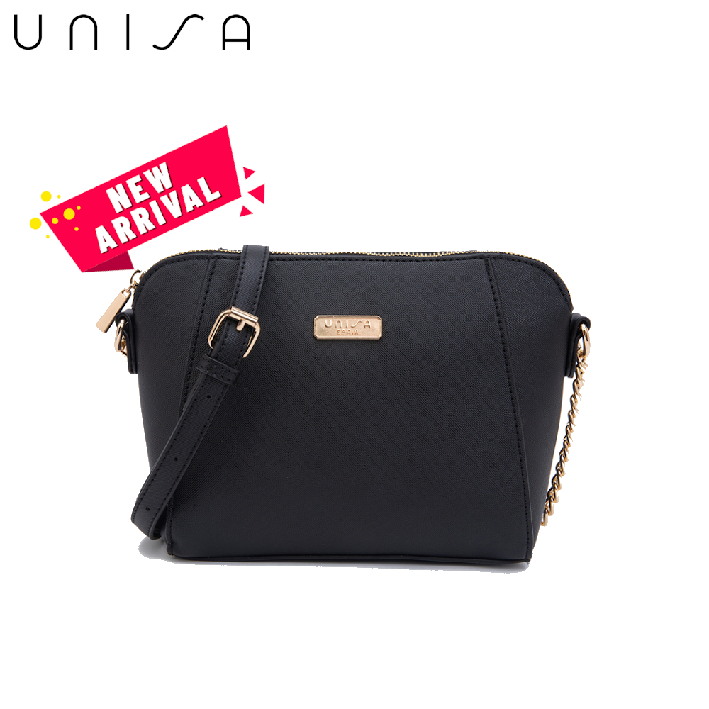UNISA Saffiano Sling Bag With Metal Chain Strap (Black/Khaki/Bronze ...