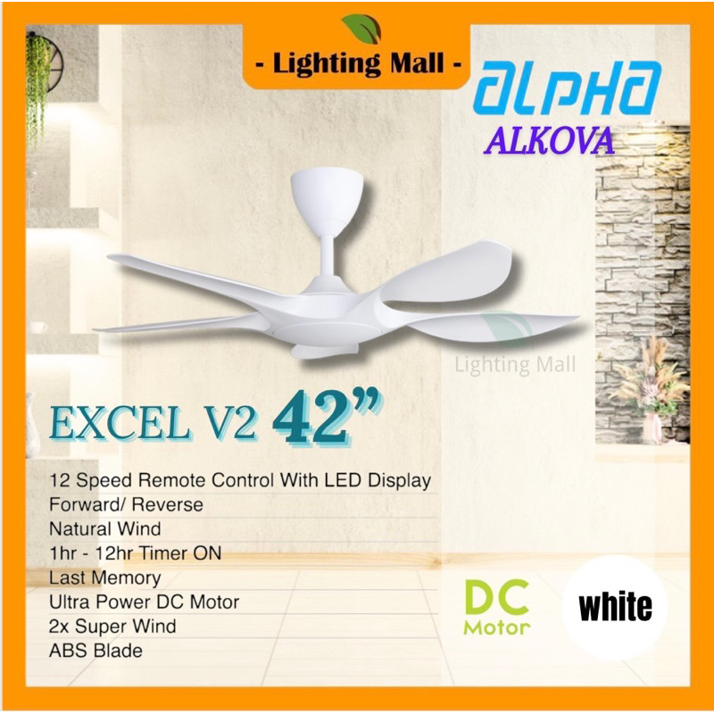 ALKOVA (ALPHA) EXCEL V2 5B 56/42 inches DC Remote Control Ceiling Fan ...