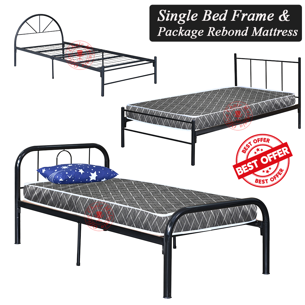 Single Bed Frame / Katil Besi / Package Bedframe with Rebond Mattress ...