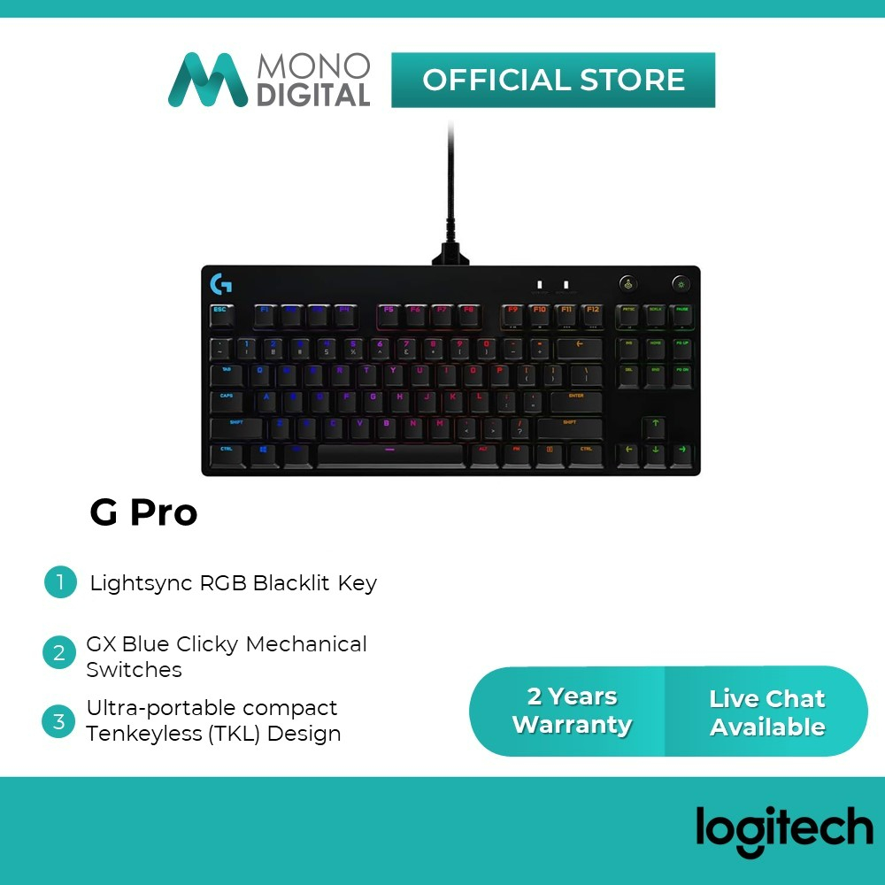 Logitech G Pro Mechanical Wired Gaming Keyboard (GX Blue Clicky / Ultra ...