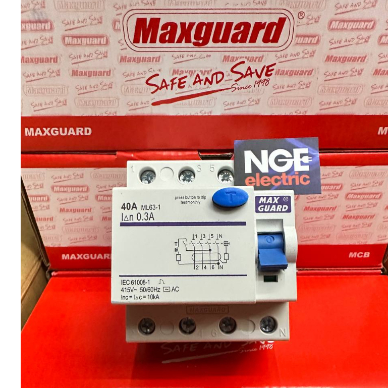 Maxguard ELCB RCCB Automatik 3Phase 63A 40A 300mA 4pole 0.3mA | Shopee ...