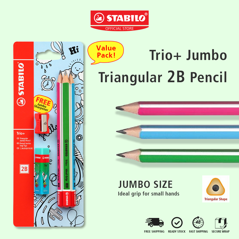 Graphite Pencil - STABILO Trio+ Jumbo 2B Writing Pencil 3pcs Free ...