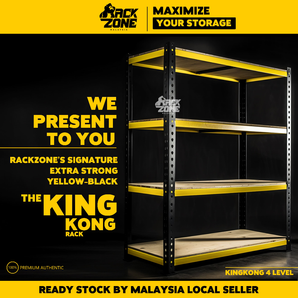 RACKZONE 4 Level Storage Rack Heavy Duty Rack Boltless Rak Besi ...