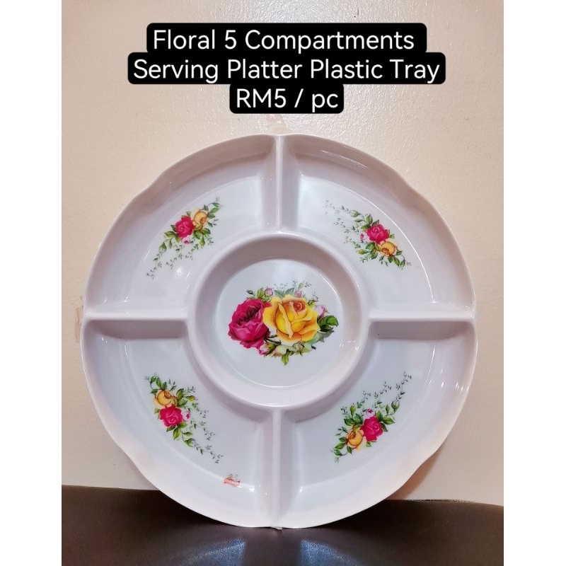 Vintage Floral 5 Compartments Serving Platter Plastic Tray Divided ...