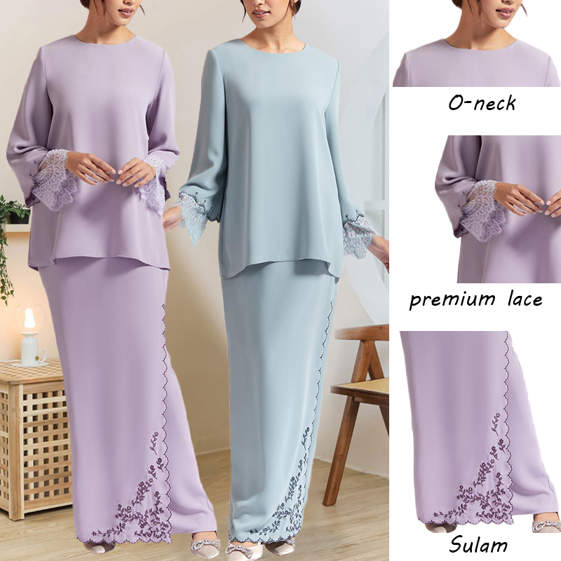 Lace Embroidery Solid Color Muslim Women Round Neckline Sulam Overlap ...
