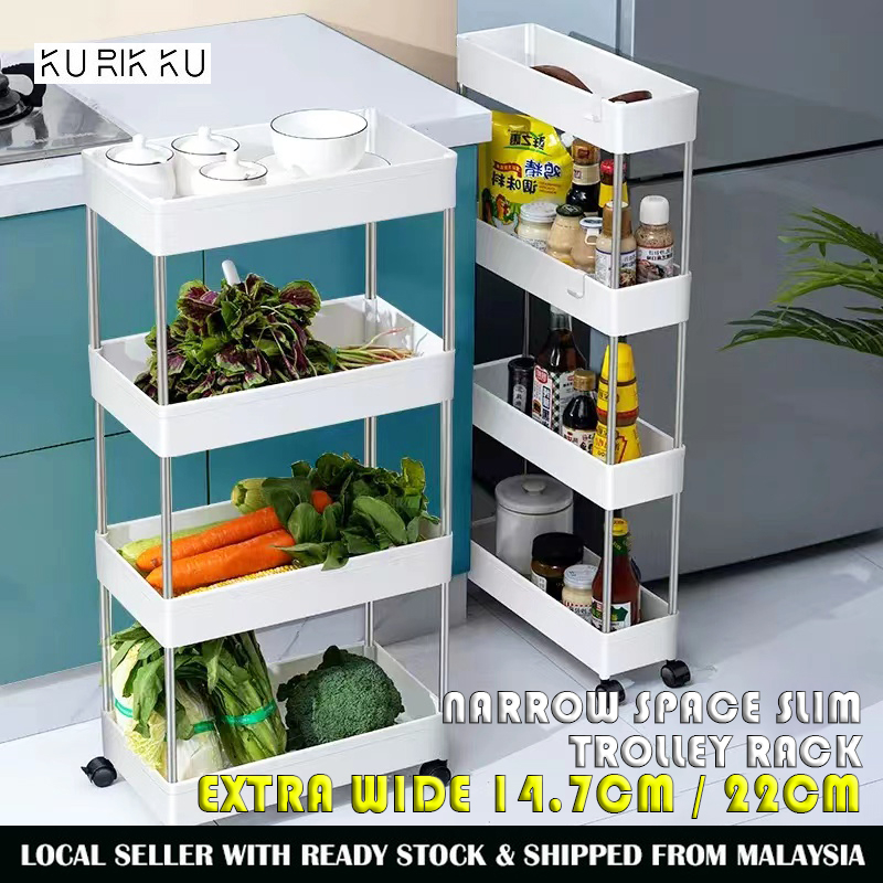 Large 2/3/4 Tier Trolley Storage Rack with Wheels Wide Slim Bathroom ...