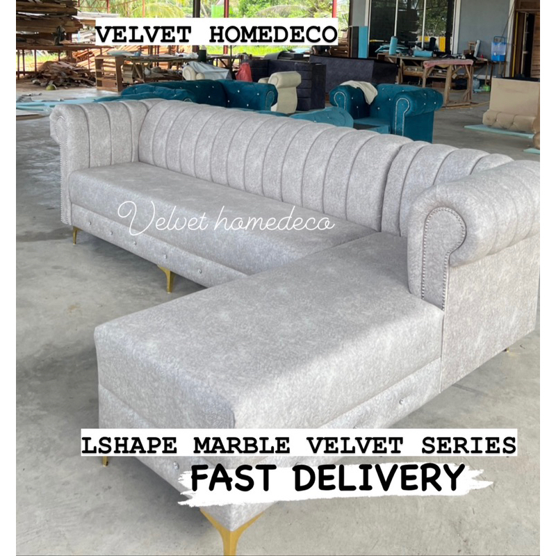 Marbel velvet premium chesterfield Lshape shell english style( 6seater ...