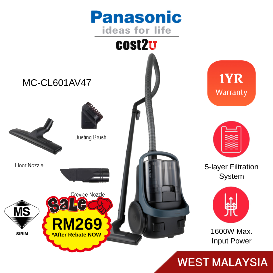 Panasonic MC-CL601 Powerful 1600W Cyclone Bagless Canister Vacuum ...