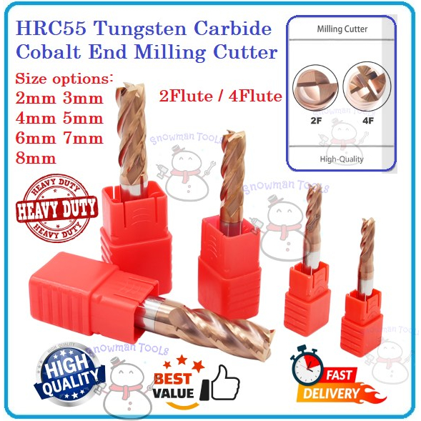 HEAVY DUTY 2-8MM Tungsten Carbide End Mill Cutter HRC55 Cobalt Drill ...