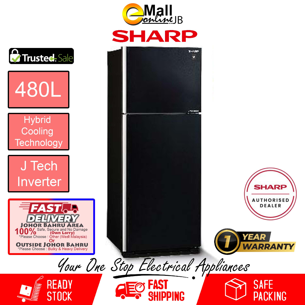 Sharp 2 Door Fridge Inverter Plasmacluster 480L (Black) SJP598GK | Peti ...