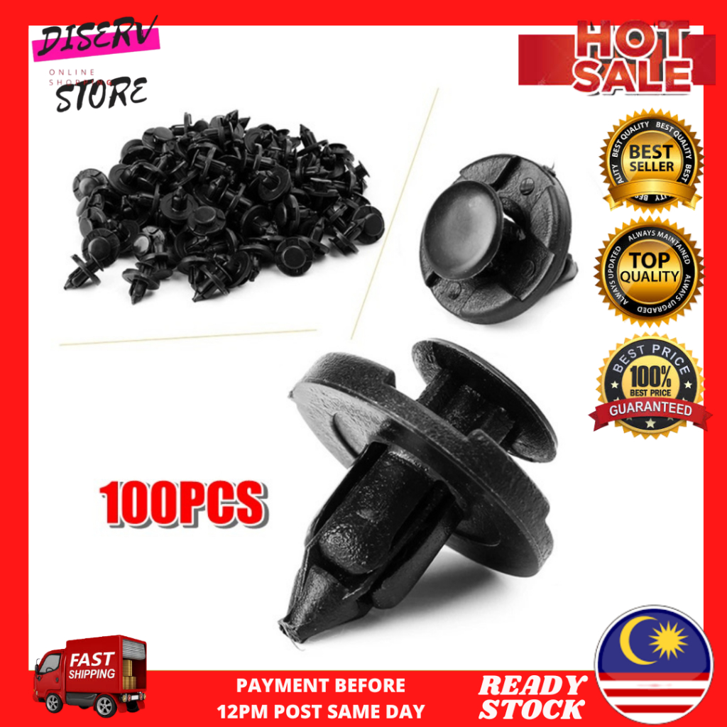 100pcs 8mm Car Rivet Bumper Hood Fender Plastic Push Clip Fastener Skru ...