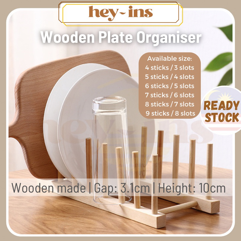 Wooden Plates Organizer Dishes Holder Dish Rack with drainage Muji ...