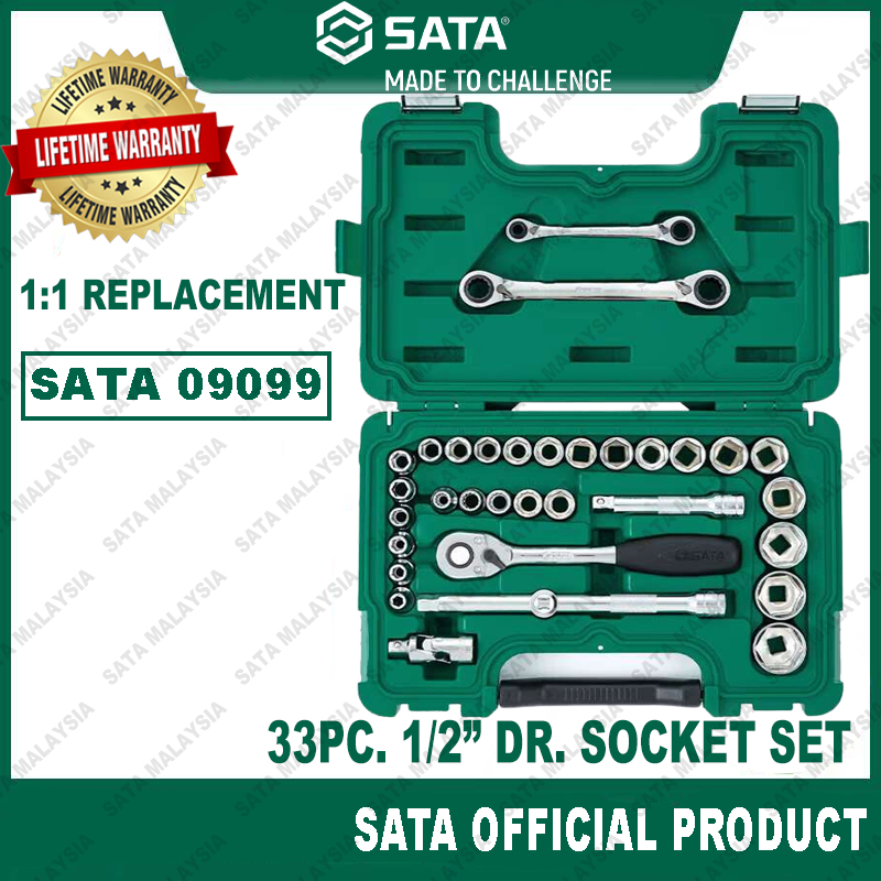 SATA 1/2" 33 Pcs Dr. Socket Set 1/2" Ratchet Set Extension Bar Set ...